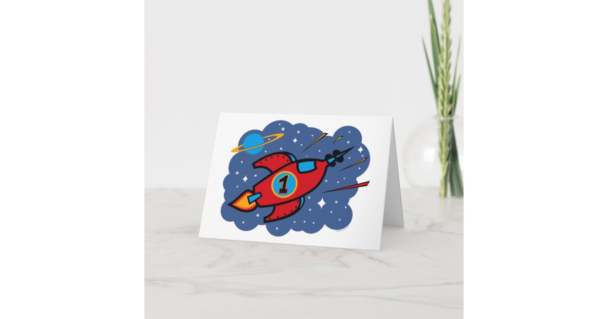 Rocket Ship 1st Birthday Card | Zazzle