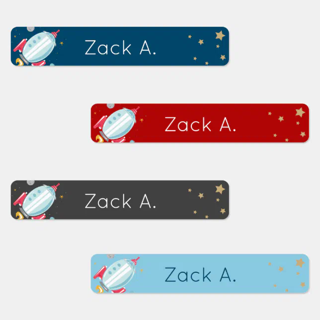Rocket Ship and Stars Waterproof Kids' Labels | Zazzle