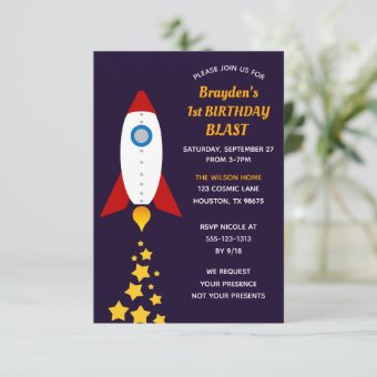 Rocket Ship Birthday Blast Party Invitation | Zazzle