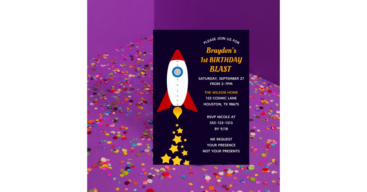 Rocket Ship Birthday Blast Party Invitation | Zazzle