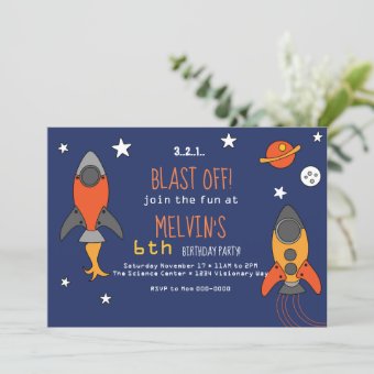 Rocket Ship Birthday Invitation | Zazzle