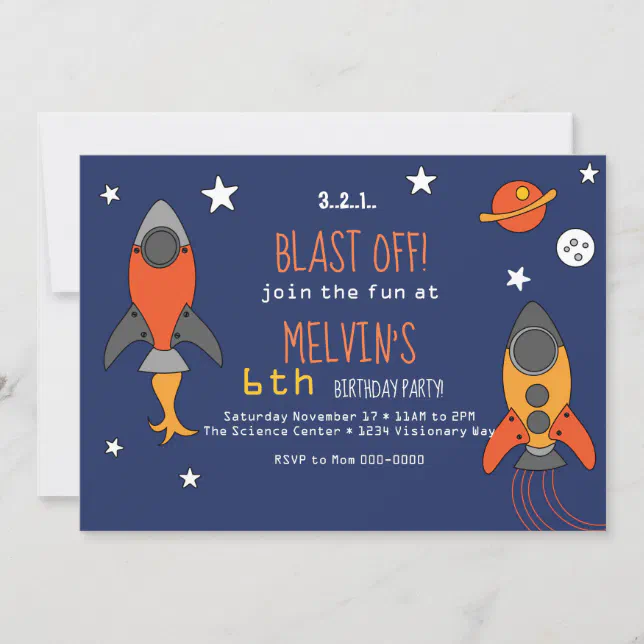 Rocket Ship Birthday Invitation | Zazzle