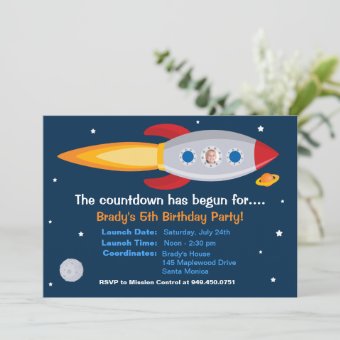 Rocket Ship Birthday Party Invitation | Zazzle