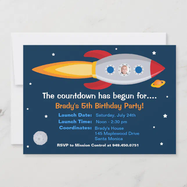 Rocket Ship Birthday Party Invitation | Zazzle