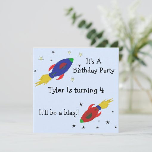 Rocket Ship Birthday Party Invitation | Zazzle