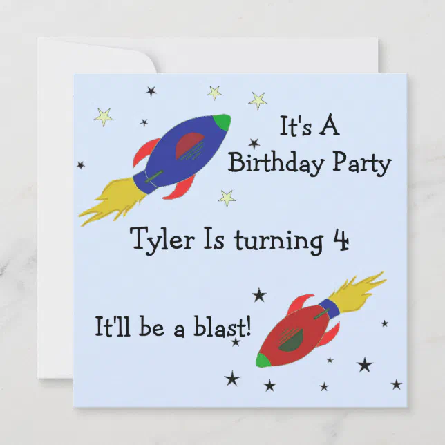 Rocket Ship Birthday Party Invitation | Zazzle