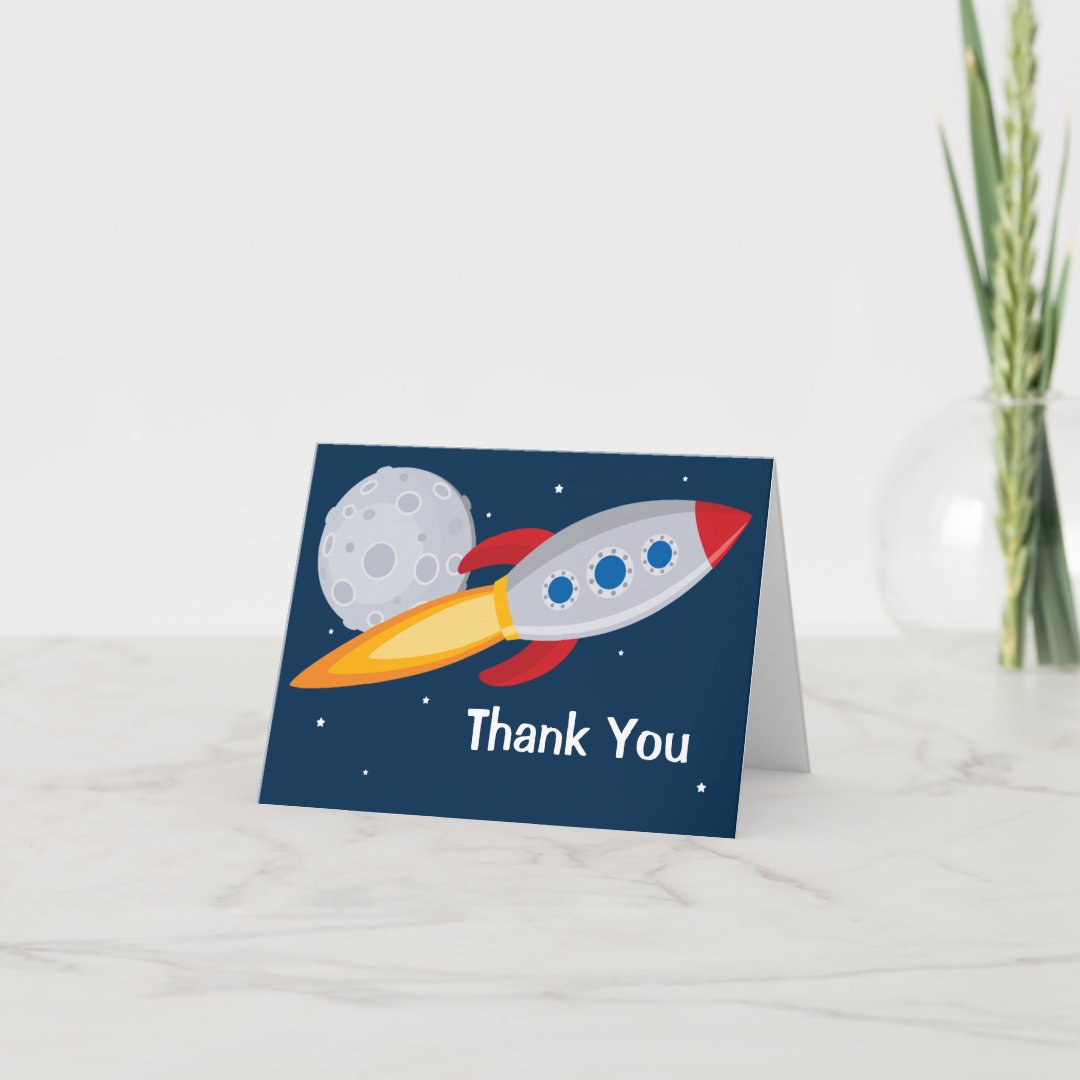 Rocket Ship Birthday Party Thank You Card | Zazzle