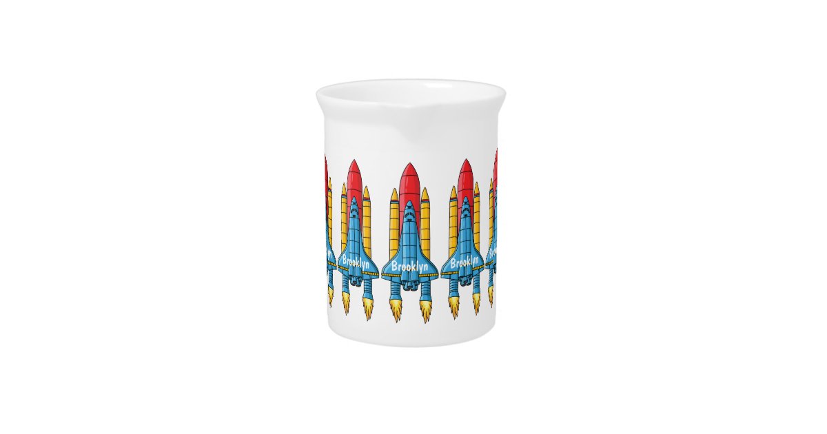 Rocket ship cartoon illustration beverage pitcher | Zazzle