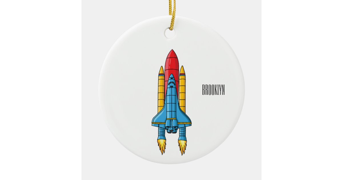 Rocket ship cartoon illustration ceramic ornament | Zazzle