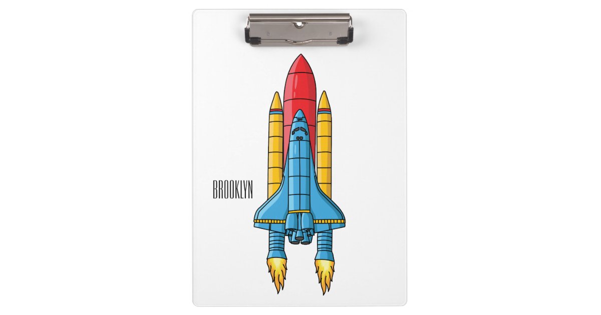 Rocket ship cartoon illustration clipboard | Zazzle