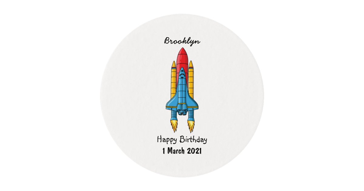 Rocket ship cartoon illustration edible frosting rounds | Zazzle