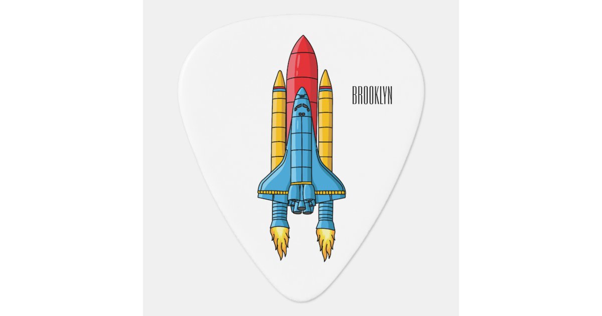 Rocket ship cartoon illustration guitar pick | Zazzle