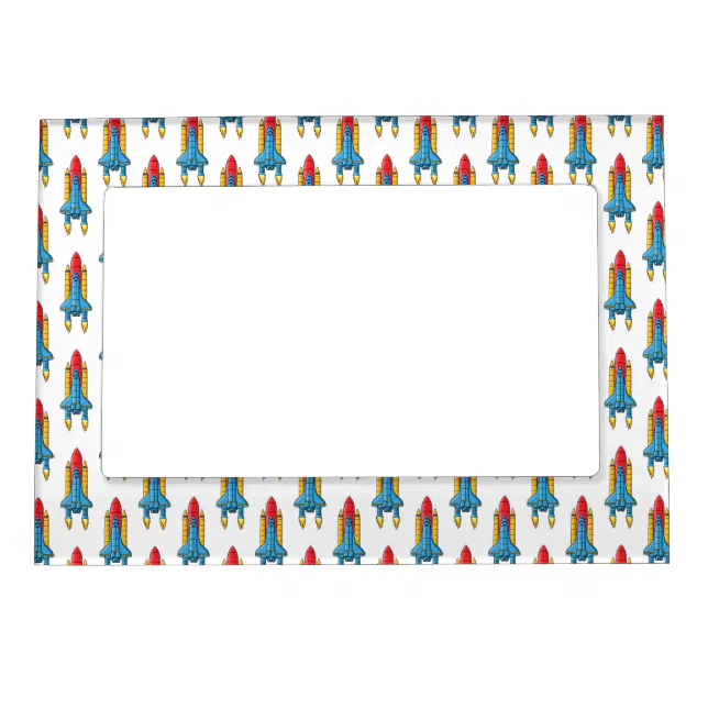 Rocket ship cartoon illustration magnetic frame | Zazzle