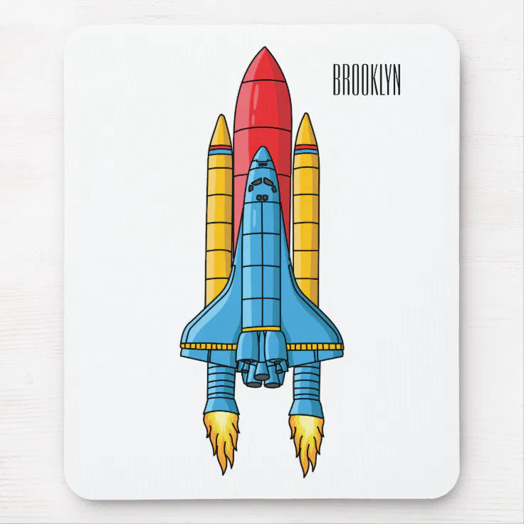 Rocket ship cartoon illustration mouse pad | Zazzle