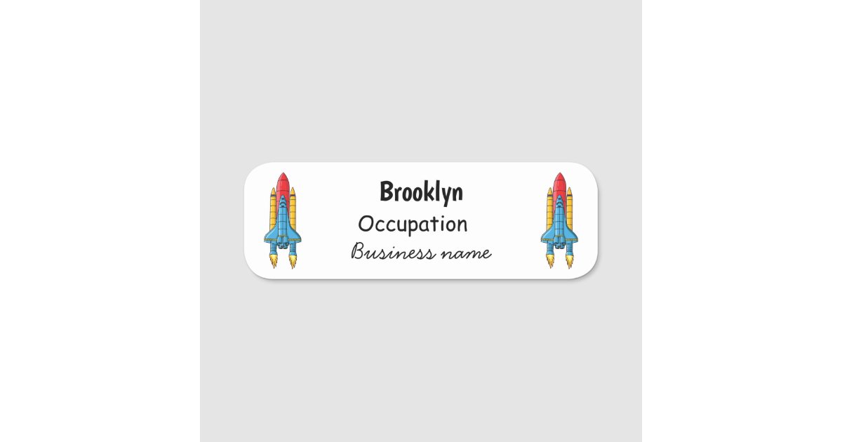 Rocket ship cartoon illustration name tag | Zazzle