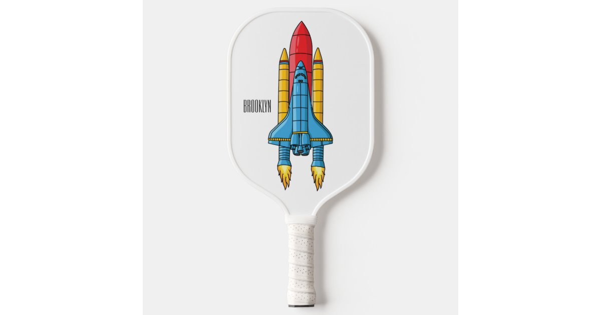 Rocket ship cartoon illustration pickleball paddle | Zazzle