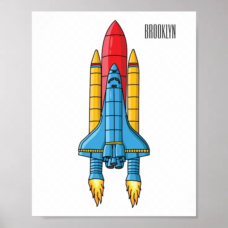 Rocket ship cartoon illustration poster | Zazzle