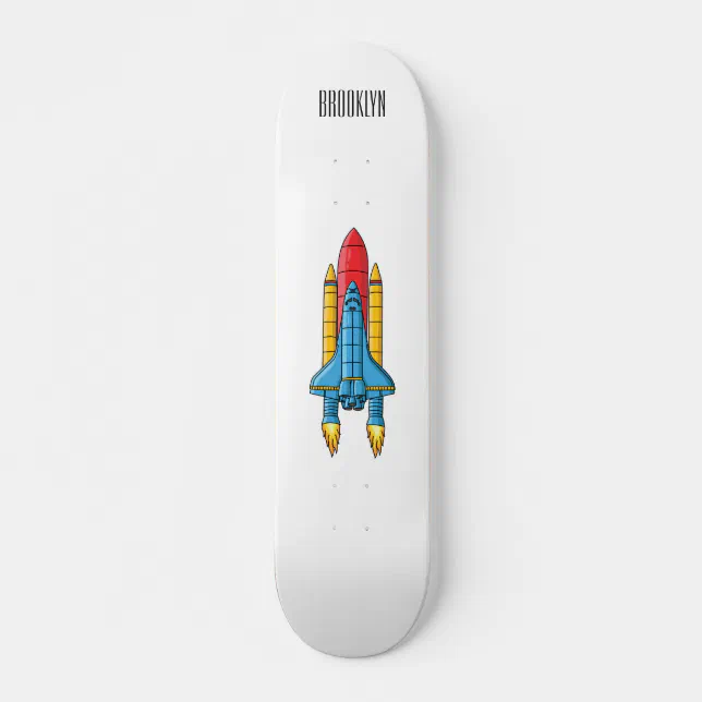 Rocket ship cartoon illustration skateboard | Zazzle