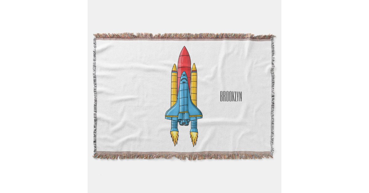 Rocket ship cartoon illustration throw blanket | Zazzle