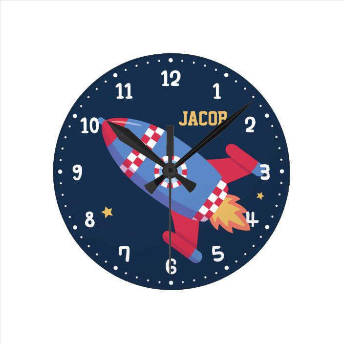 Rocket Ship Checkered, Outer Space, Kids Room Round Clock | Zazzle.com