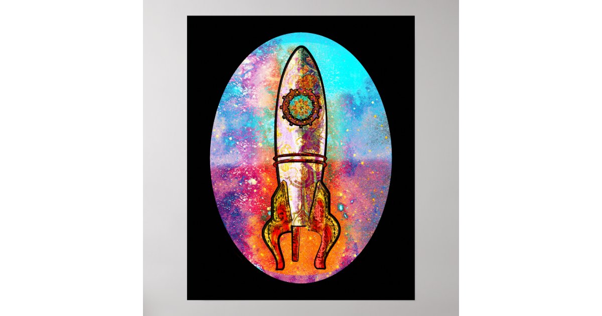 Rocket Ship in Space Poster | Zazzle