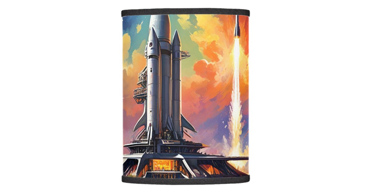 rocket ship launching base retro lamp shade | Zazzle