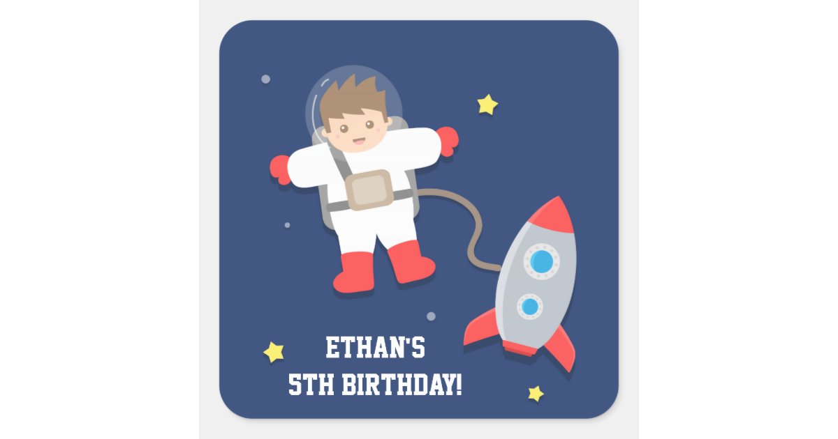 Rocket Ship Outer Space Astronaut Birthday Party Square Sticker | Zazzle