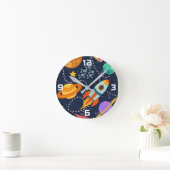Rocket Ship Outer Space Planets Astronaut Nursery Round Clock | Zazzle