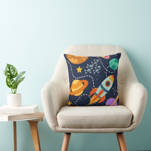 Rocket Ship Outer Space Planets Explore Adventure Throw Pillow | Zazzle