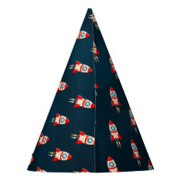 Rocket Ship Patterned Birthday Party Party Hat | Zazzle