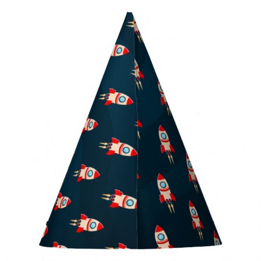 Rocket Ship Patterned Birthday Party Party Hat | Zazzle