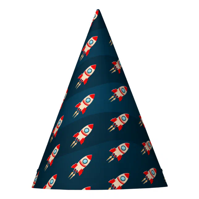 Rocket Ship Patterned Birthday Party Party Hat | Zazzle
