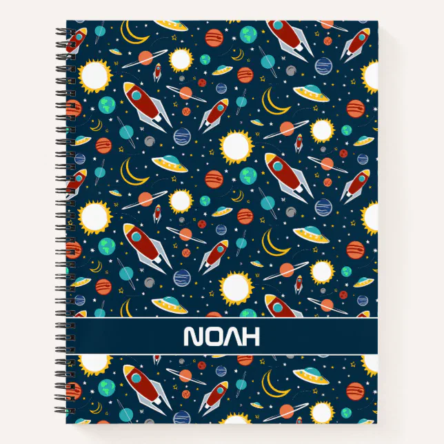 Rocket ship Planet Stars Space Custom Notebook | Zazzle