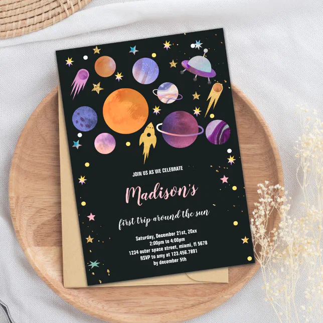 Rocket Ship & Planets Birthday Invitation | Zazzle