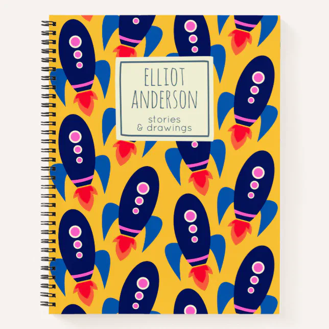 Rocket Ship Space Pattern Personalized Name Story Notebook | Zazzle