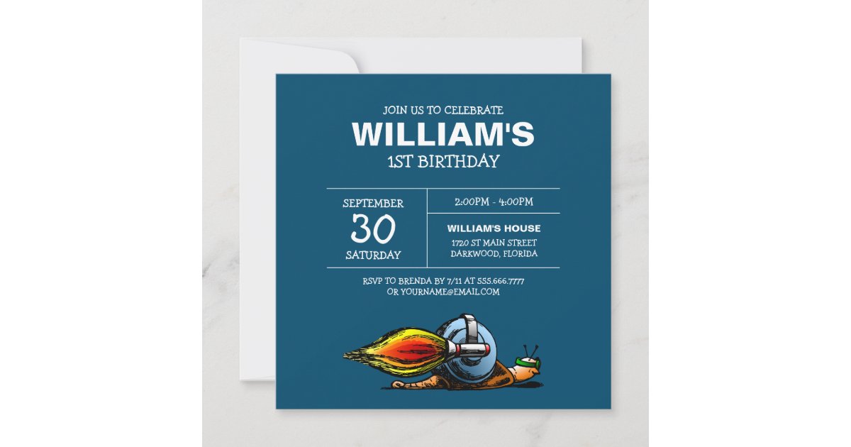 Rocket Snail Birthday Invitation | Zazzle
