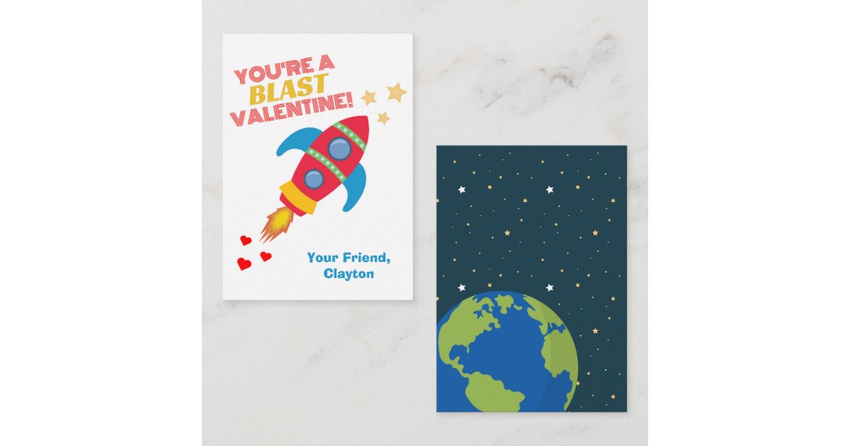 Rocket Space Classroom Valentines Note Card | Zazzle