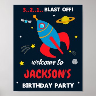 Rocket welcome party sign Space welcome poster boy | Zazzle