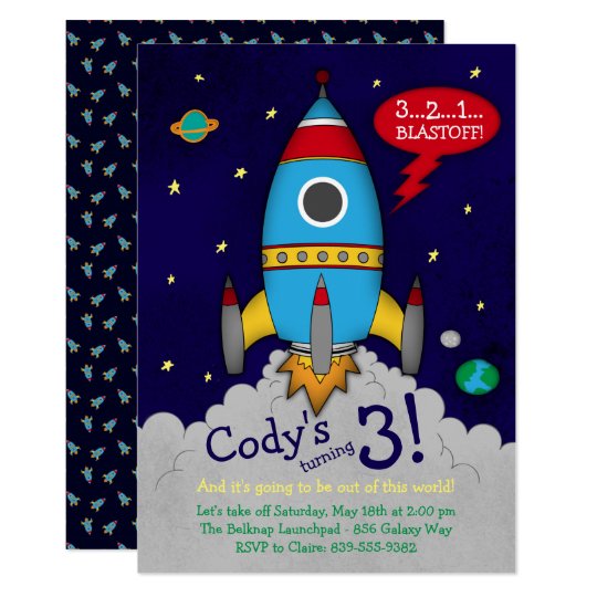 Rocketship Birthday Party Invitation | Zazzle.com