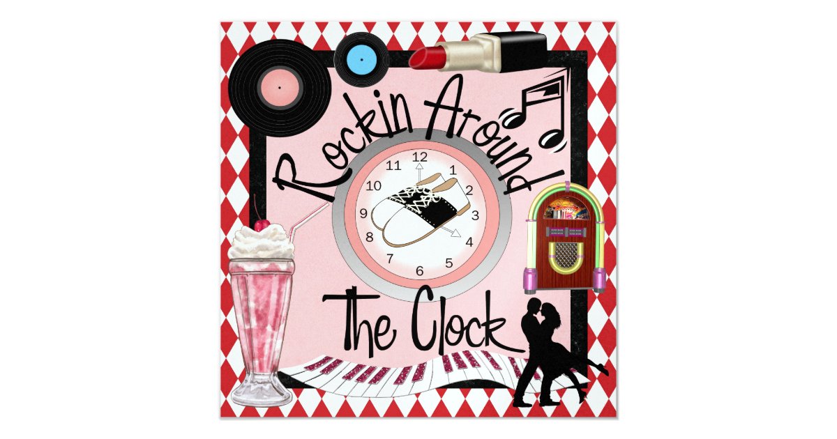 Rockin' Around the Clock Party - SRF Invitation | Zazzle.com