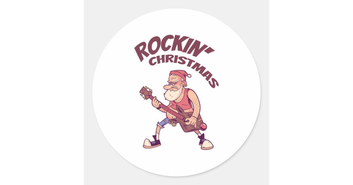 Rockin Christmas, Santa rocking with Guitar Invita Classic Round ...