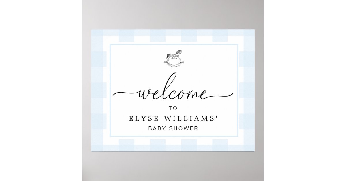 Rocking Hose Blue Gingham Welcome Sign | Zazzle