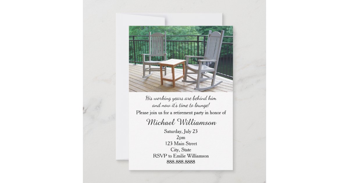 Rocking Porch Chairs Retirement Party Invitation | Zazzle
