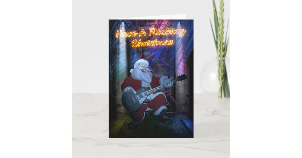 Rocking Santa Christmas Card - Guitar | Zazzle