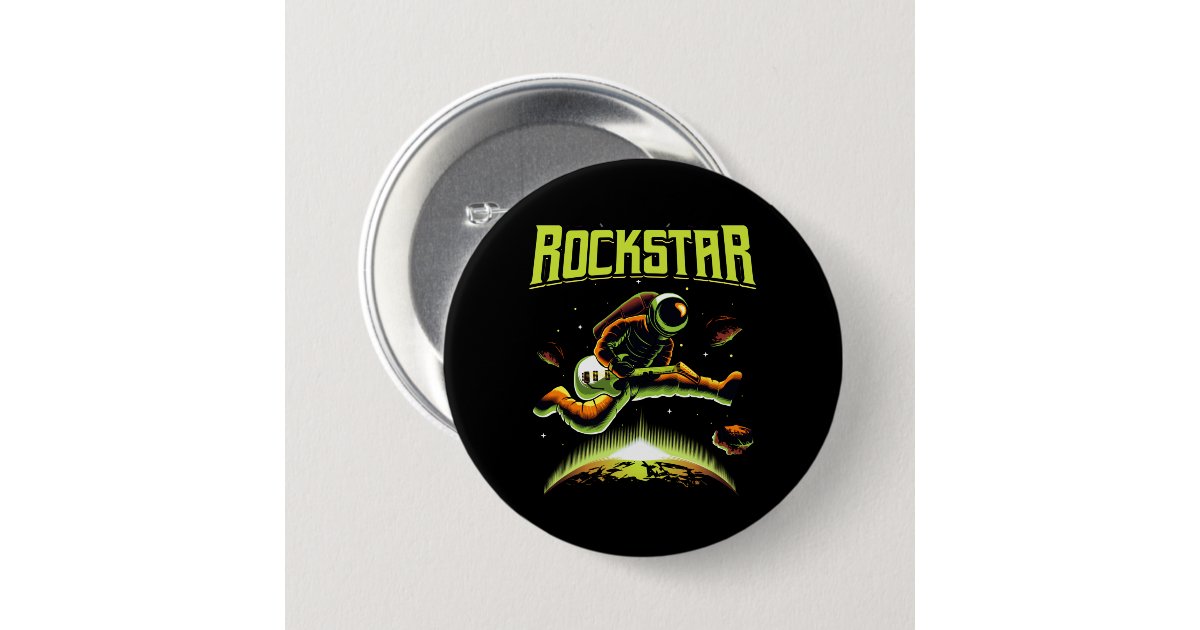 Rockstar astronaut playing guitar in space button | Zazzle