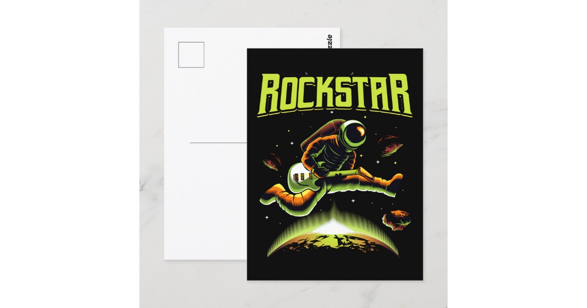 Rockstar astronaut playing guitar in space postcard | Zazzle