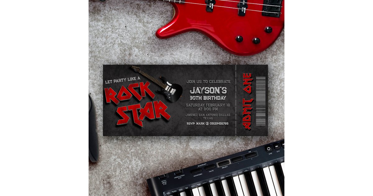 Rockstar - Rock and Roll ticket Invitation | Zazzle