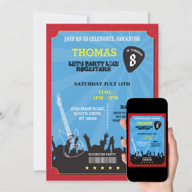 Rockstar Rock Music Gig Birthday Party Invite | Zazzle
