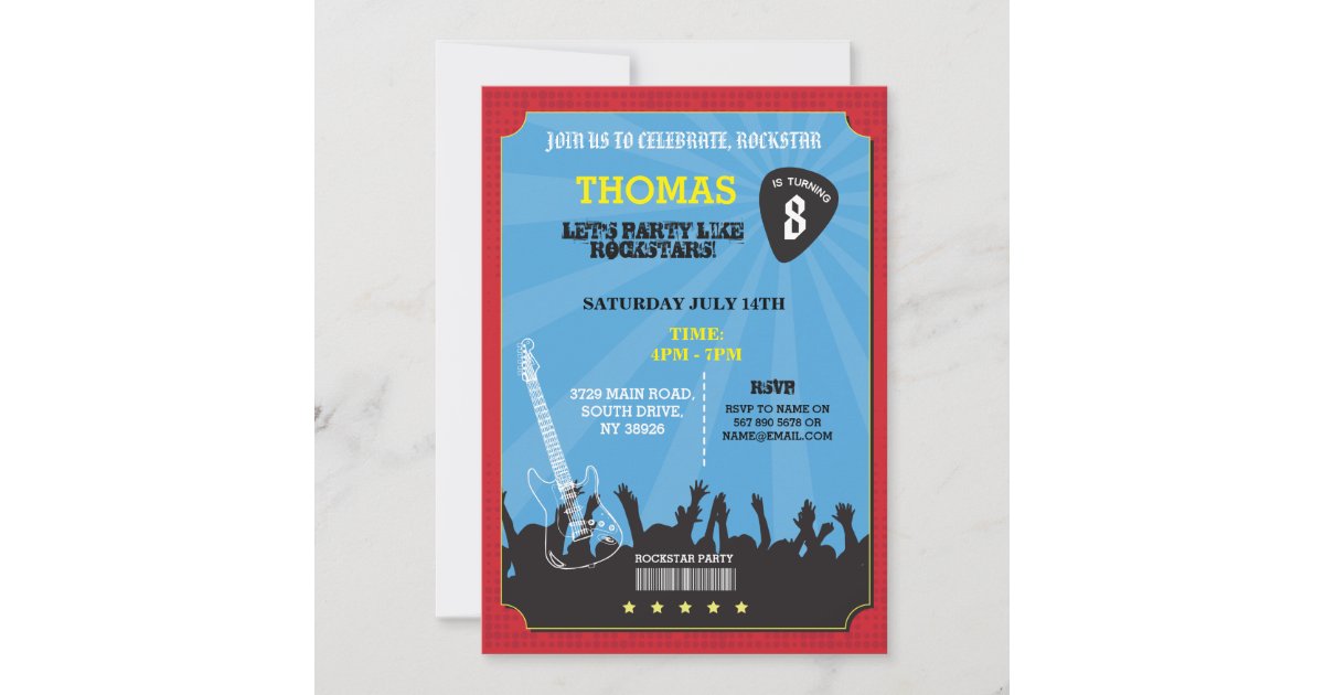 Rockstar Rock Music Gig Birthday Party Invite | Zazzle