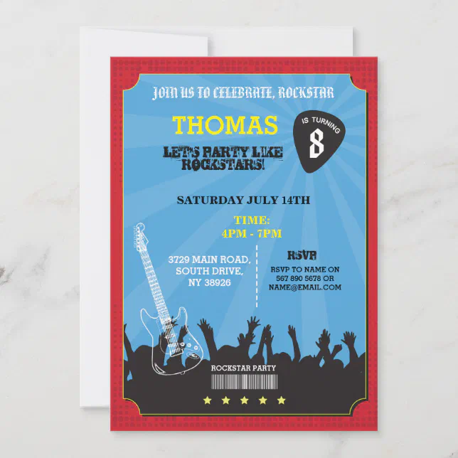 Rockstar Rock Music Gig Birthday Party Invite | Zazzle